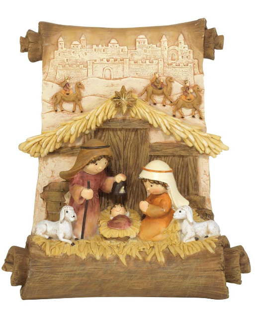 Holy Family in Creche on Scroll 18cm high — Christian Superstore New ...