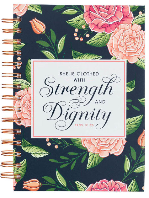 Strength and Dignity Pink Rose Large Wirebound Journal - Proverbs 31:2 ...