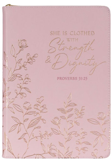 Strength and Dignity Pink Faux Leather Journal with Zippered Closure ...