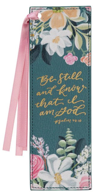 Be Still and Know Teal Floral Faux Leather Bookmark - Psalm 46:10 ...