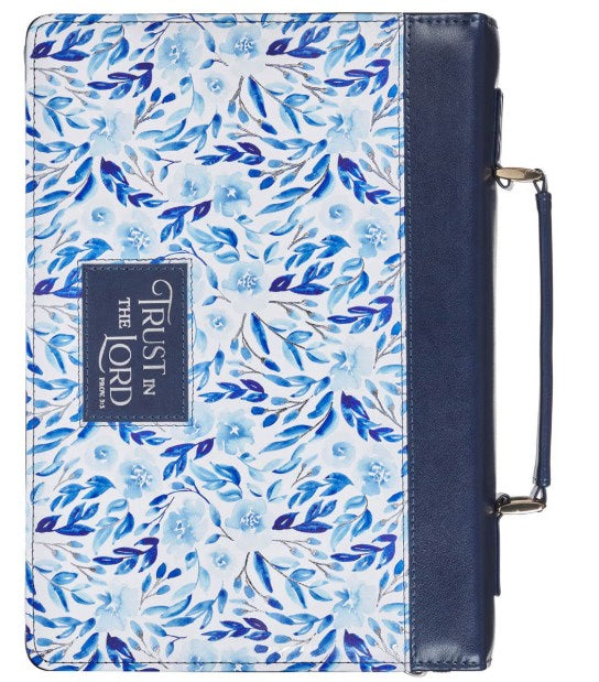 Trust in the Lord Blue Botany Faux Leather Bible Cover large - Proverb ...