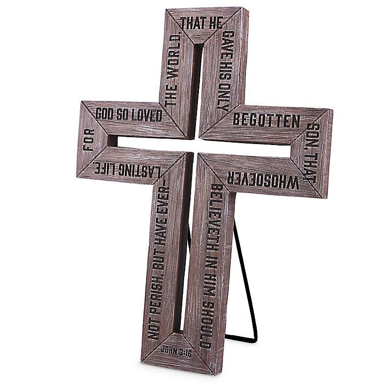John 3:16 Barn Wood Standing Medium Cross Medium — Christian Superstore ...
