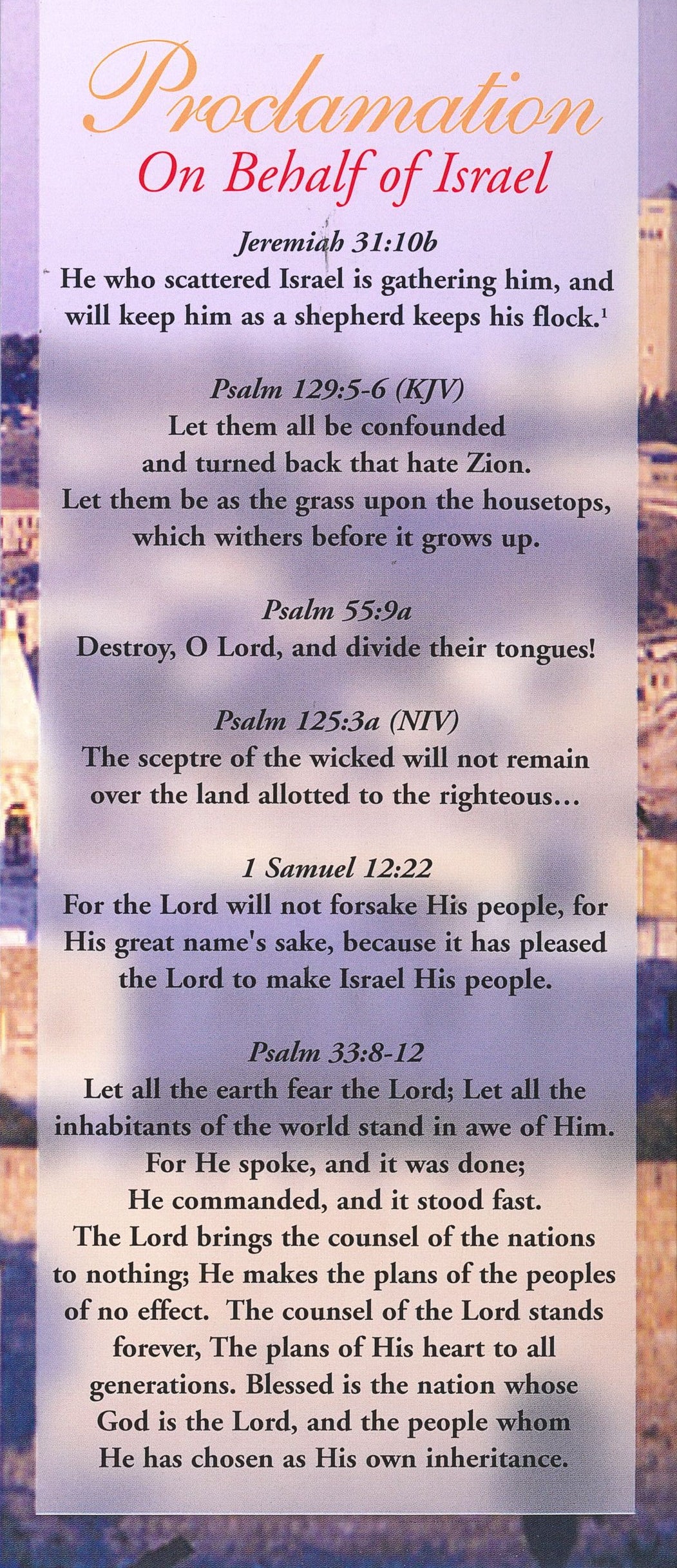 On Behalf of Israel - Derek Prince Proclamation Card — Christian ...