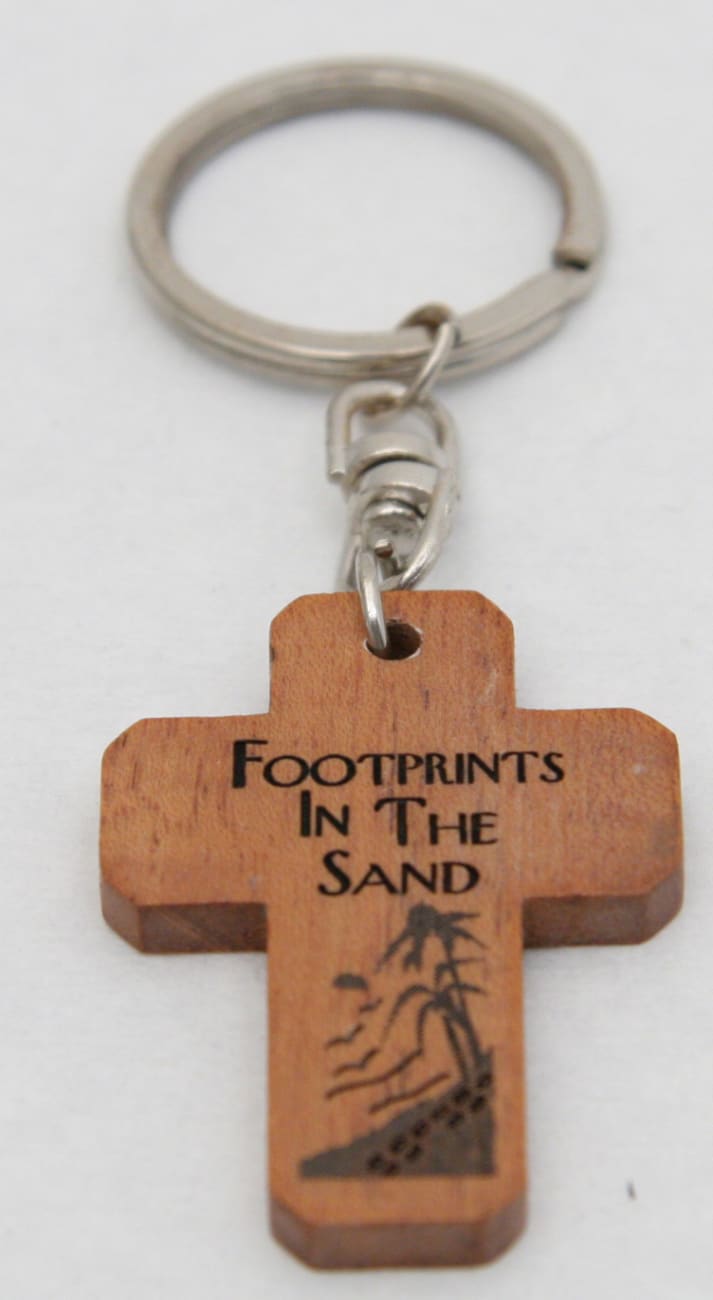 Wooden keyring - Footprints in the Sand Mahogany Cross — Christian ...