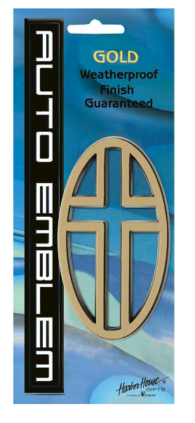 Oval cross with gold large auto emblem — Christian Superstore New Zealand